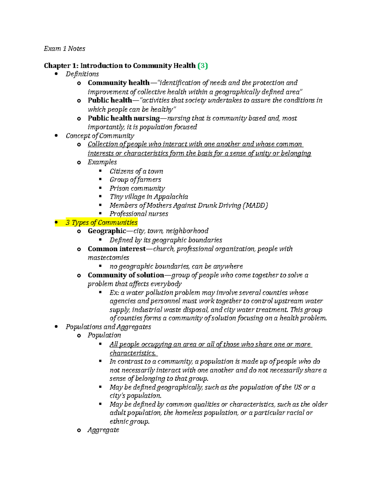 Exam 1 Notes - Summary of community health - Exam 1 Notes Chapter 1 ...