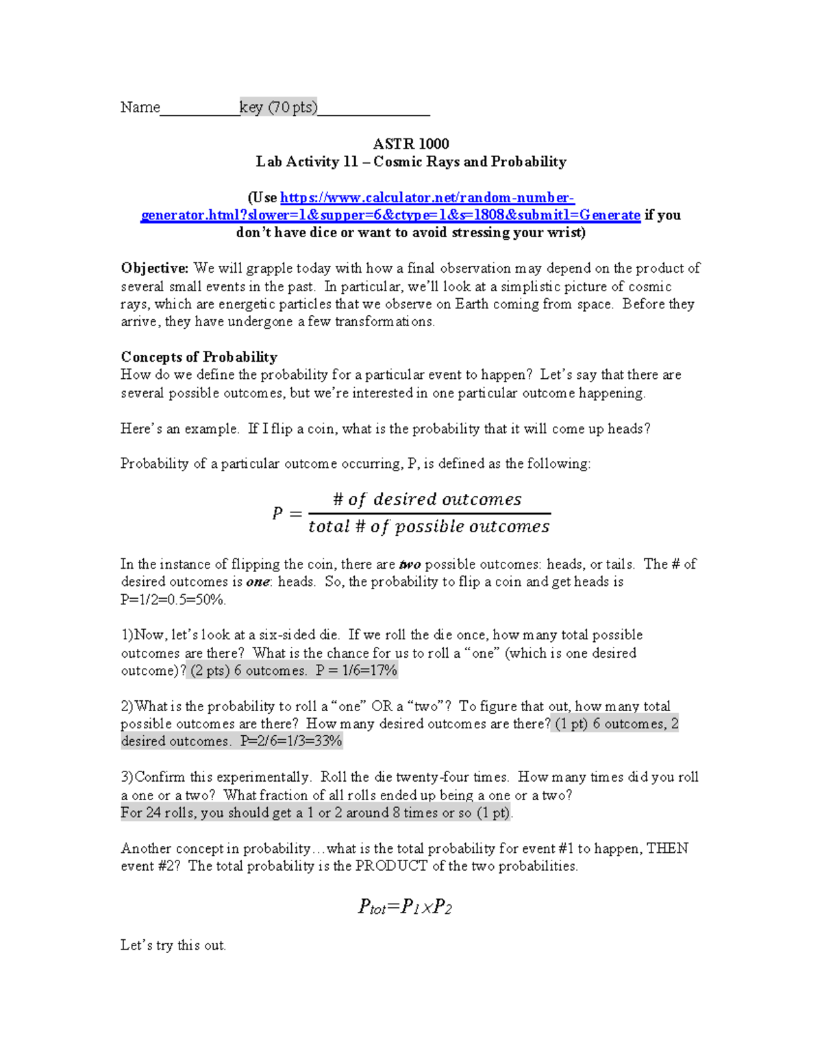 ASTR Lab Activity 11 Cosmic Rays and Probability - Studocu
