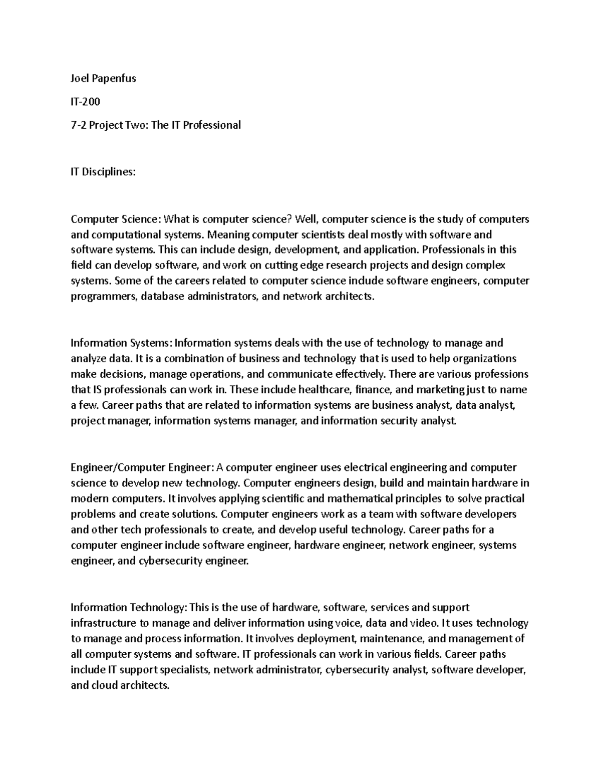 7-2 Project two-The It Professional - Joel Papenfus IT- 7-2 Project Two ...