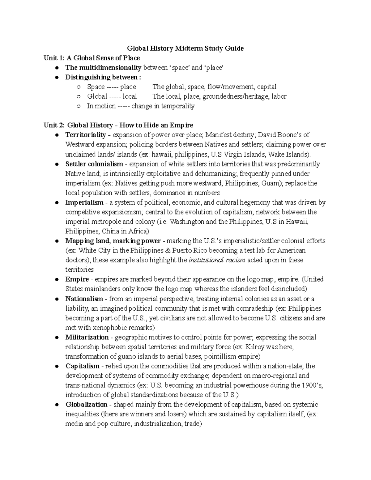 Global History Midterm Study Guide - Settler colonialism - expansion of ...