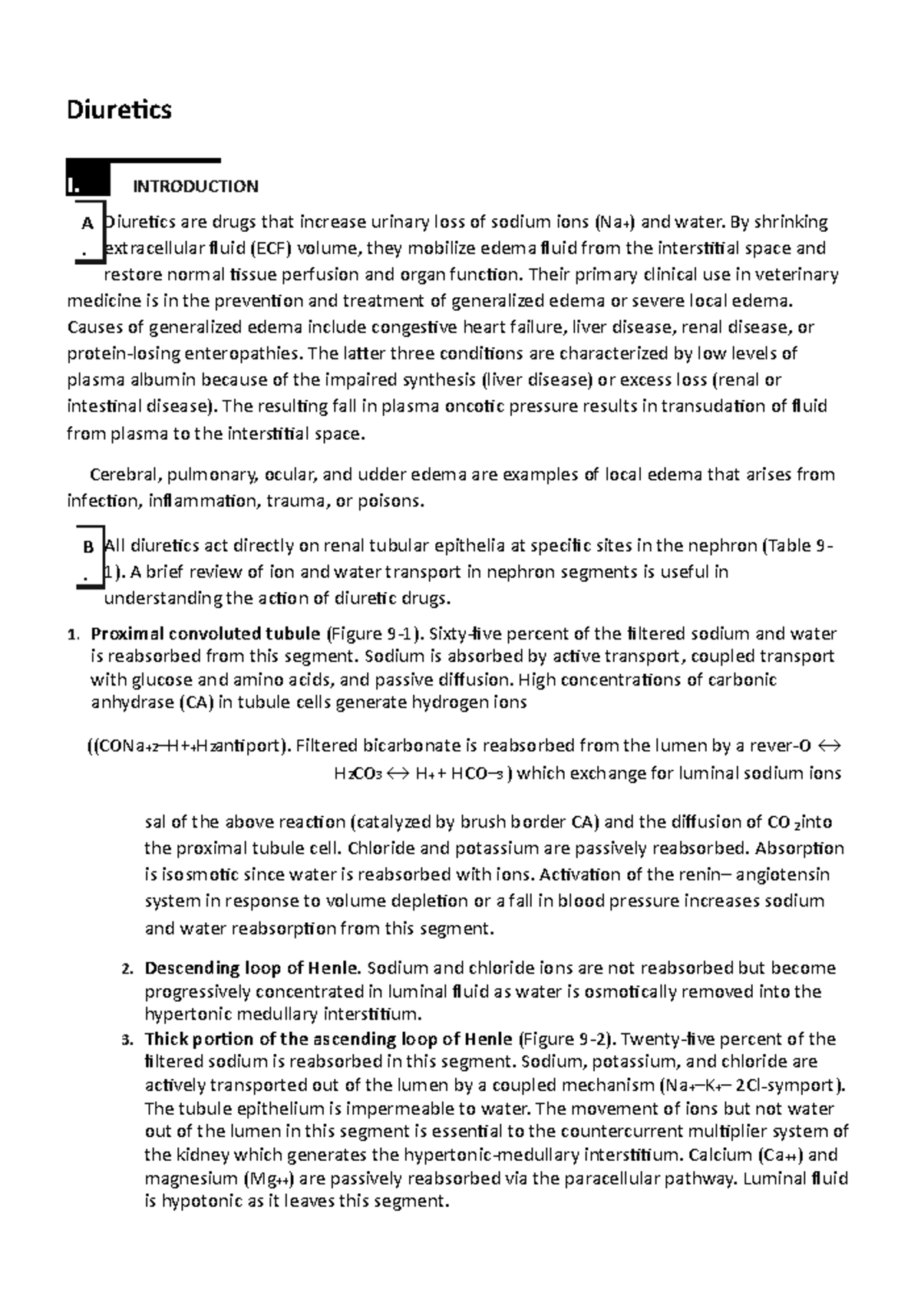 Diuretics - I. INTRODUCTION Diuretics are drugs that increase urinary ...