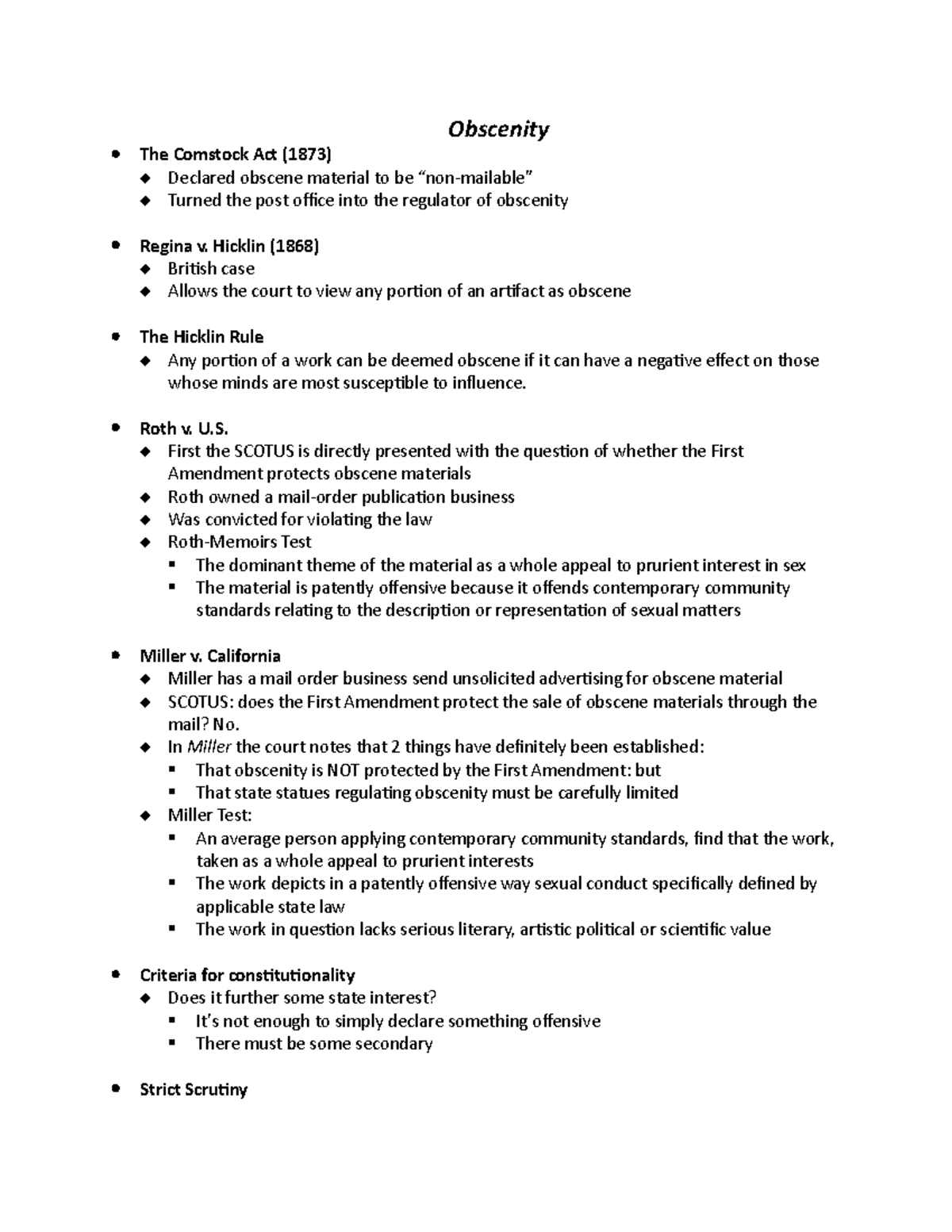 Obscenity and Free Speech - Obscenity The Comstock Act (1873) Declared ...