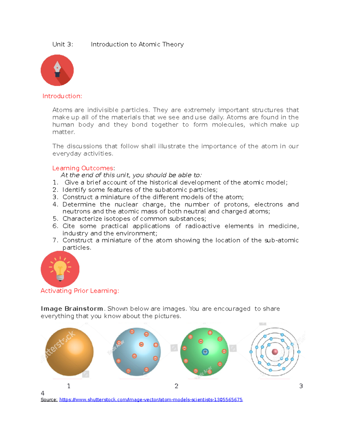 Atoms Part 1 - Summary Chemistry - Unit 3: Introduction to Atomic ...