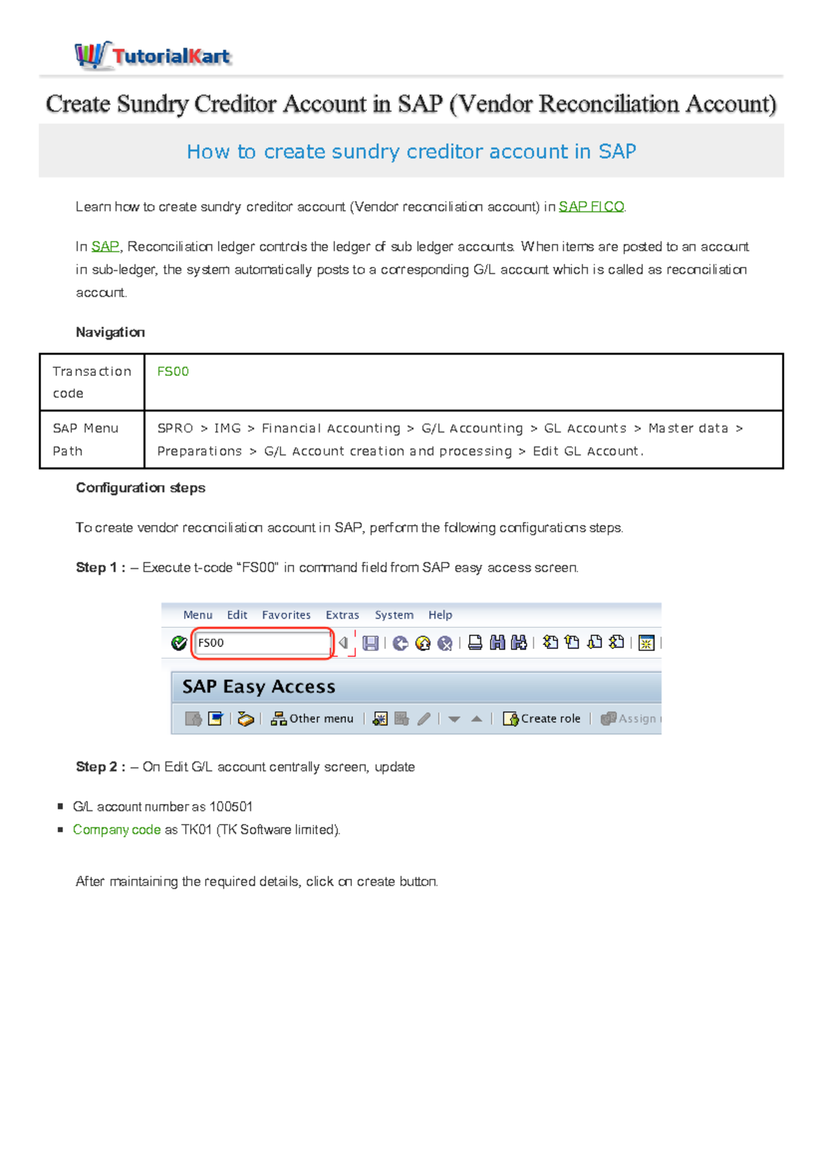 Create sundry creditor account in sap - How to create sundry creditor ...