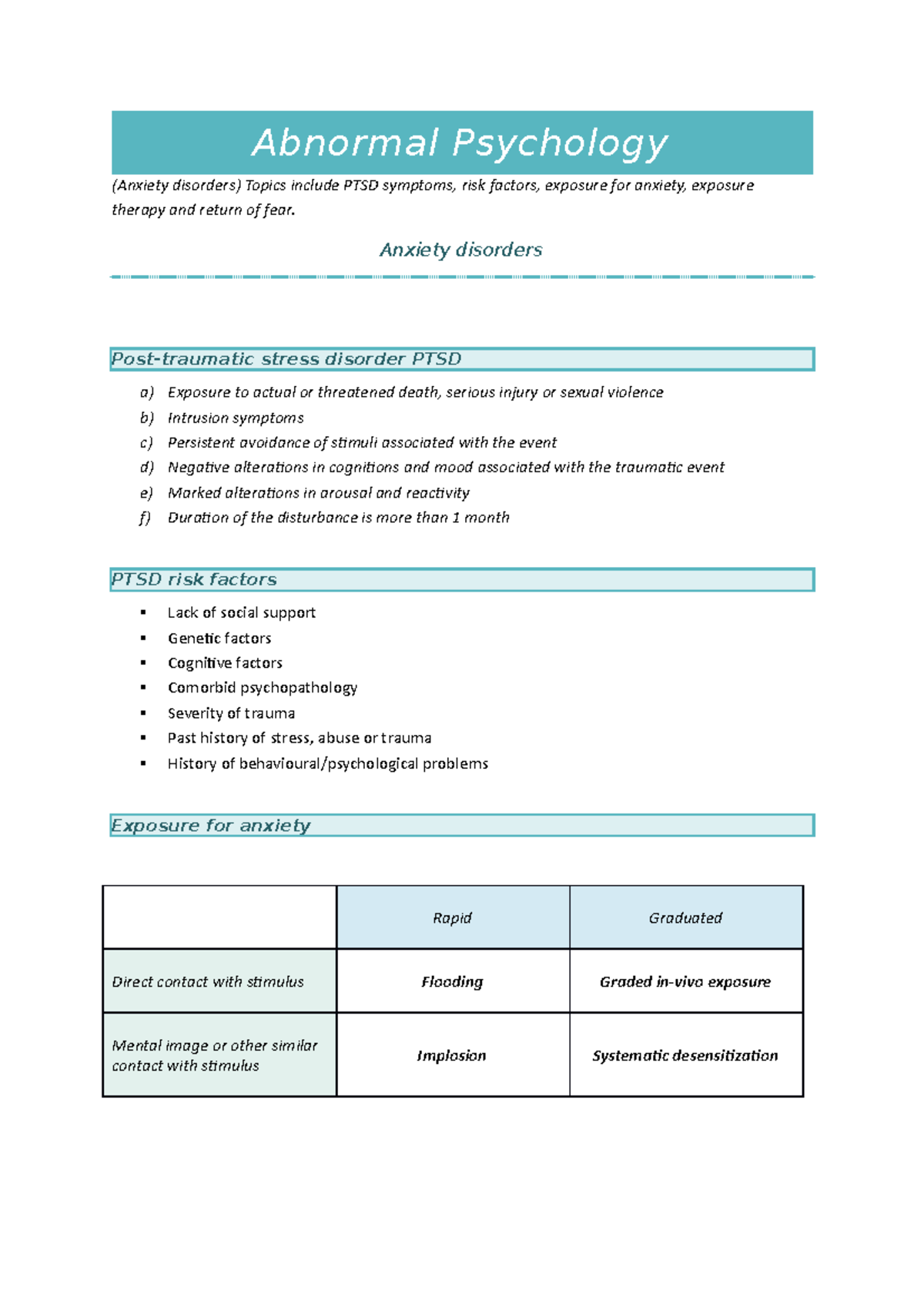 Abnormal Psychology 10 - Abnormal Psychology (Anxiety disorders) Topics ...