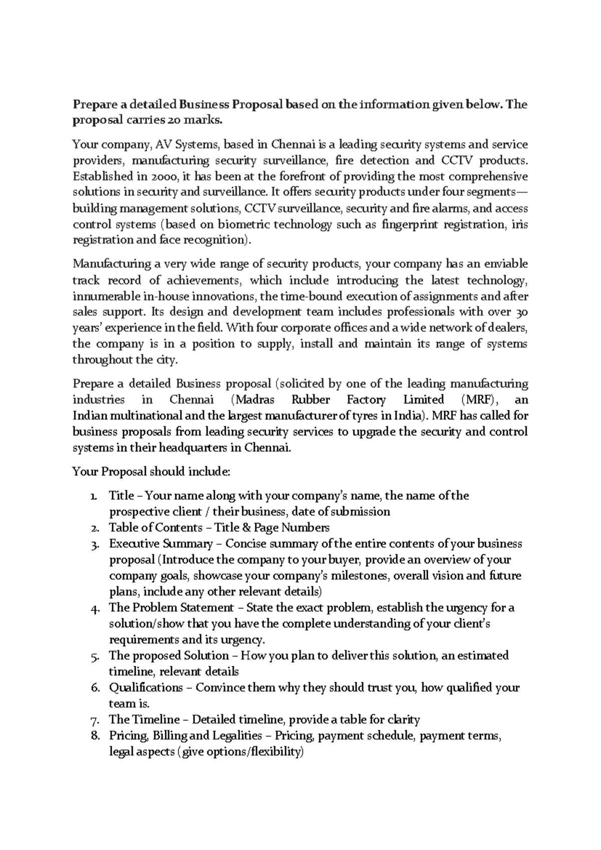 Business Proposal - sample paper - Prepare a detailed Business Proposal ...