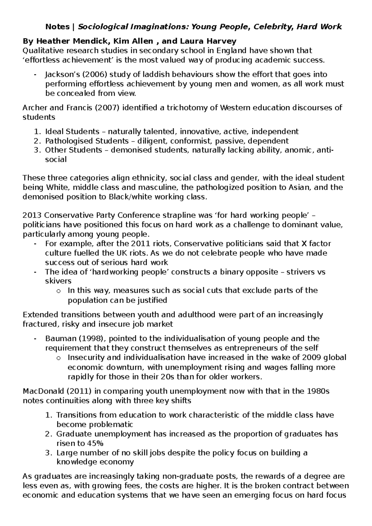 Young People, Celebrity, Hard Work - Jackson’s (2006) study of laddish ...