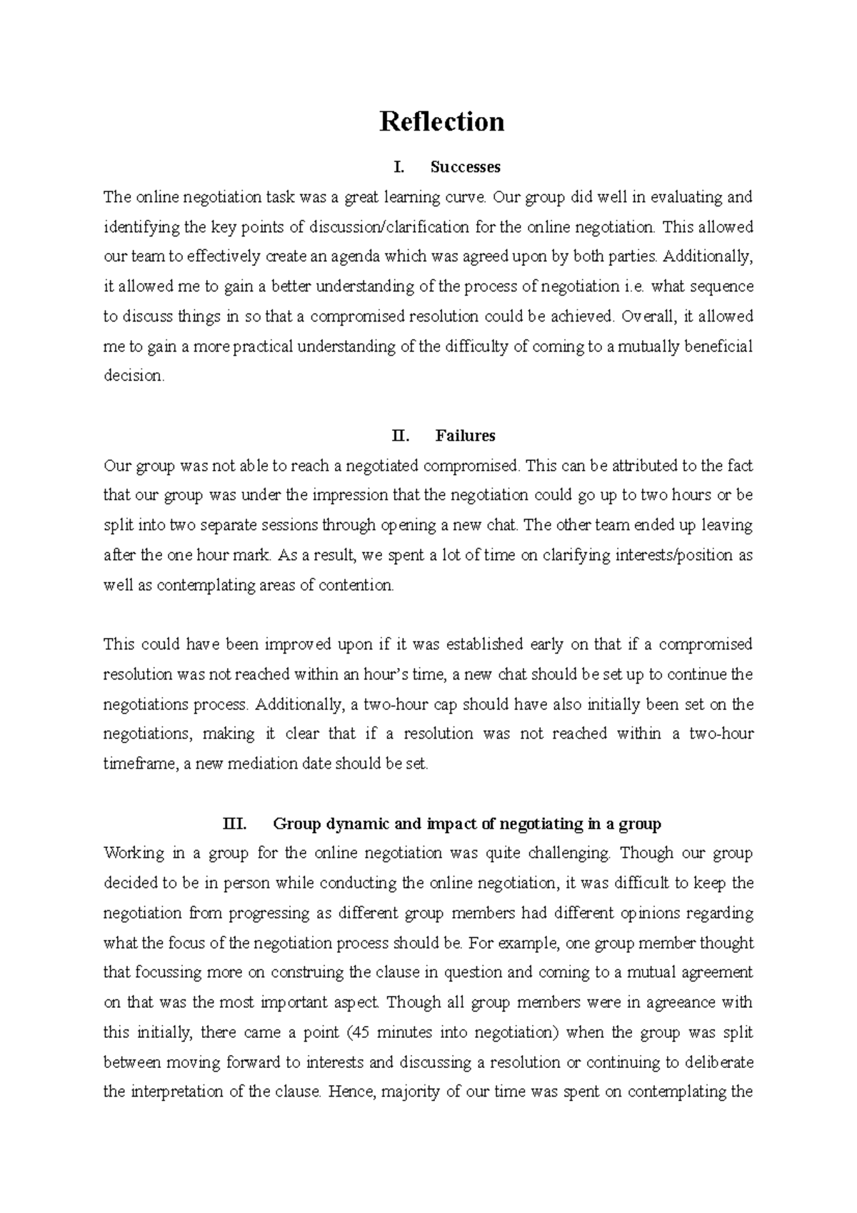 Reflective Note RCD - Reflection I. Successes The online negotiation ...