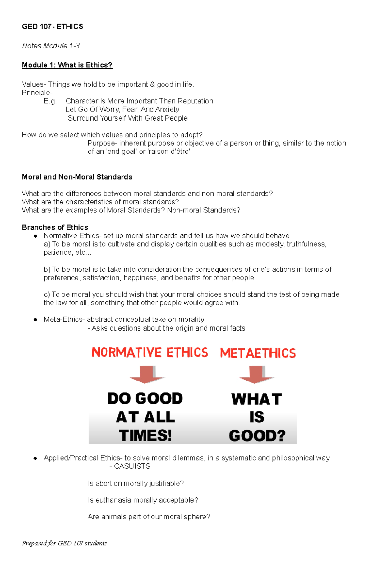 Module 1 -3 - Notes - GED 107- ETHICS Notes Module 1- Module 1: What is ...