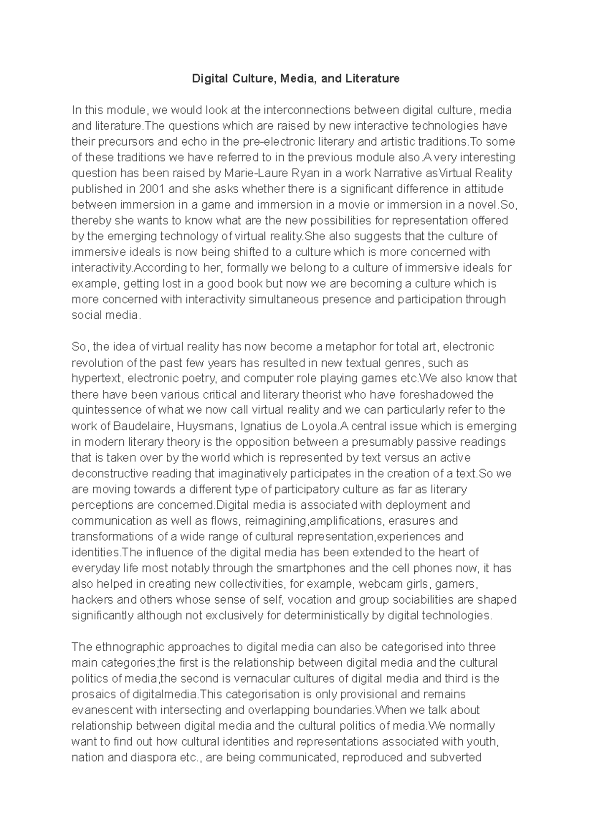 Digital Culture, Media, and Literature - P300 - UEA - Studocu