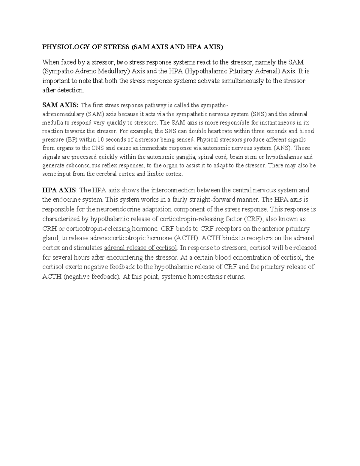 Physiology OF Stress - PHYSIOLOGY OF STRESS (SAM AXIS AND HPA AXIS ...