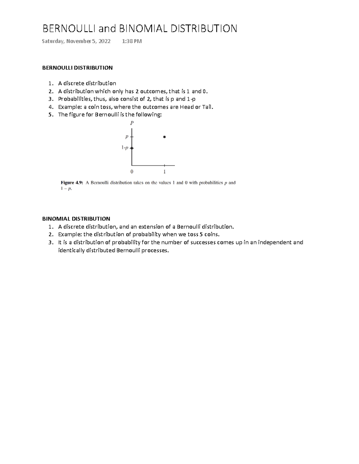 GBA412- Bernoulli AND Binomial Distribution- Summary - BERNOULLI ...