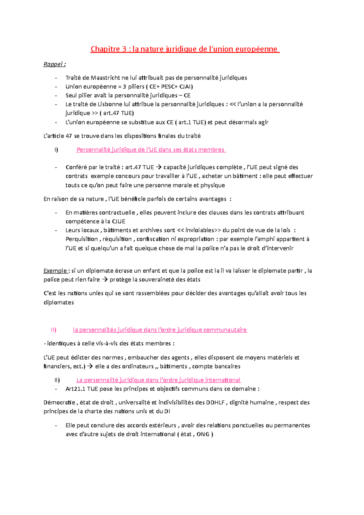 Chapitre 3 - Chapitre 3 : la nature juridique de l’union européenne Rappel : Traité de ...