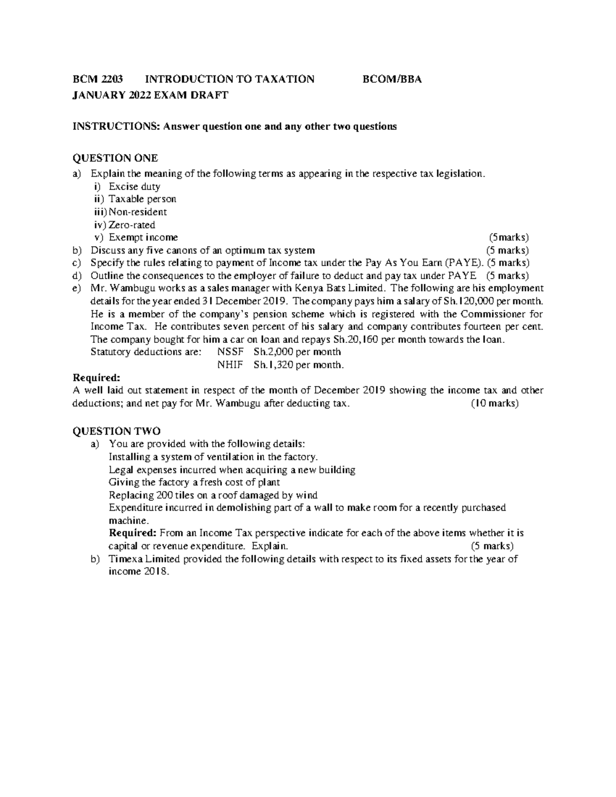 BCM 2203 Inroduction TO Taxation - BCM 22 03 INTRODUCTION TO TAXATION ...