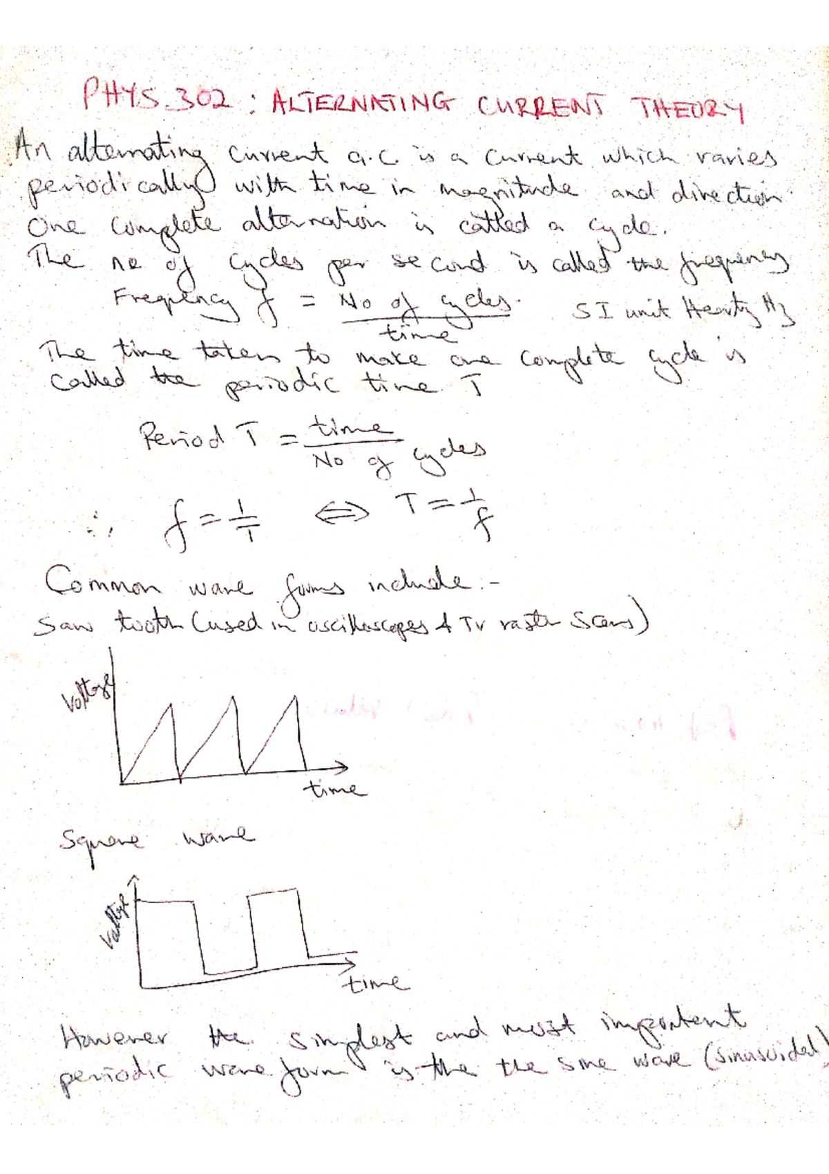 PHYS 302 AC Circuit Theory Handwitten notes - quantum physcs - Studocu