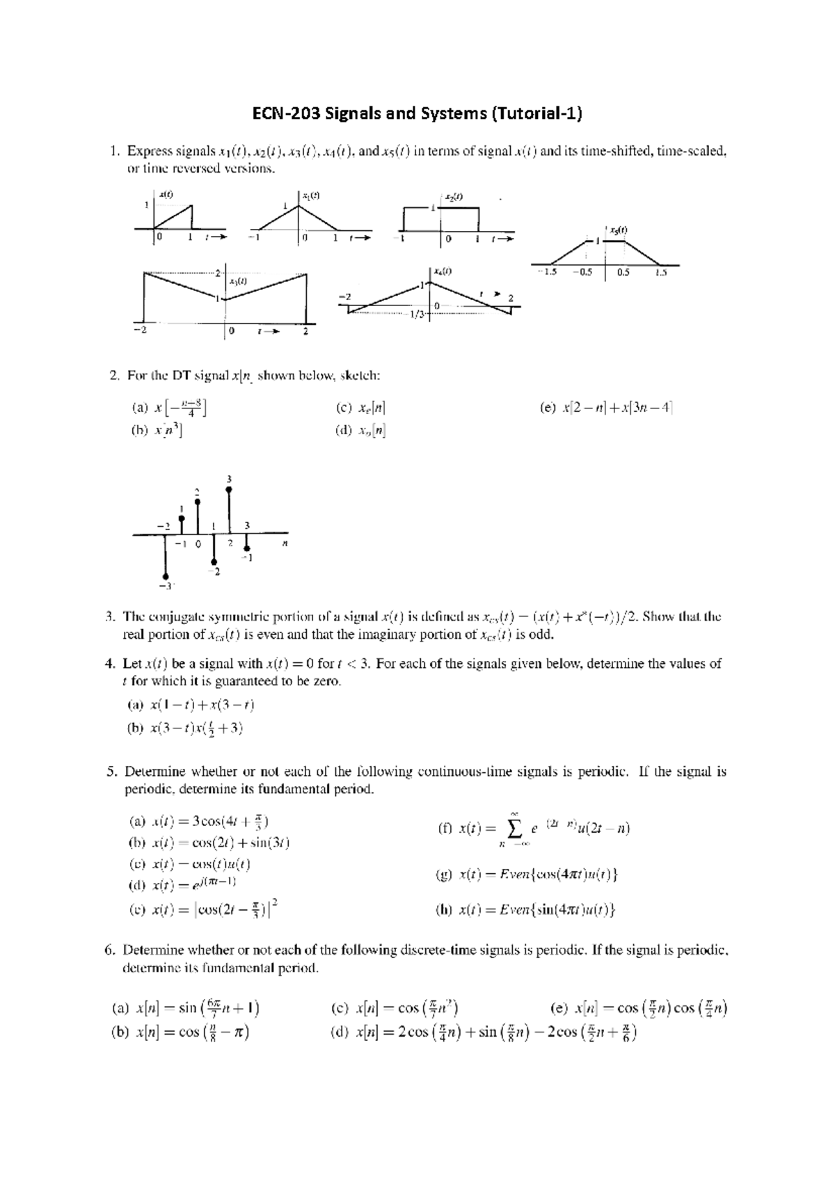 Tutorial 1 - notes - Signals and Systems 1. Express signals x1(t),x2(t ...