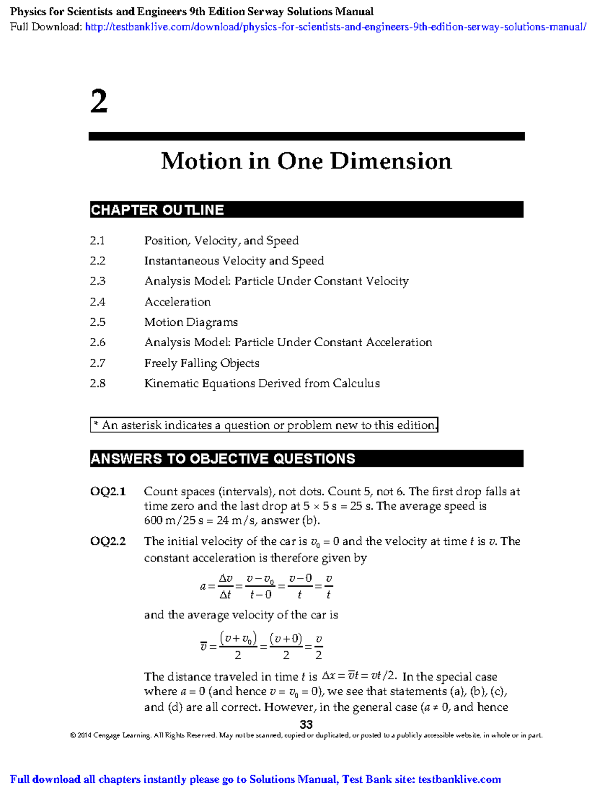 Physics chapter 2 solutions - 33 © 2014 Cengage Learning. All Rights ...