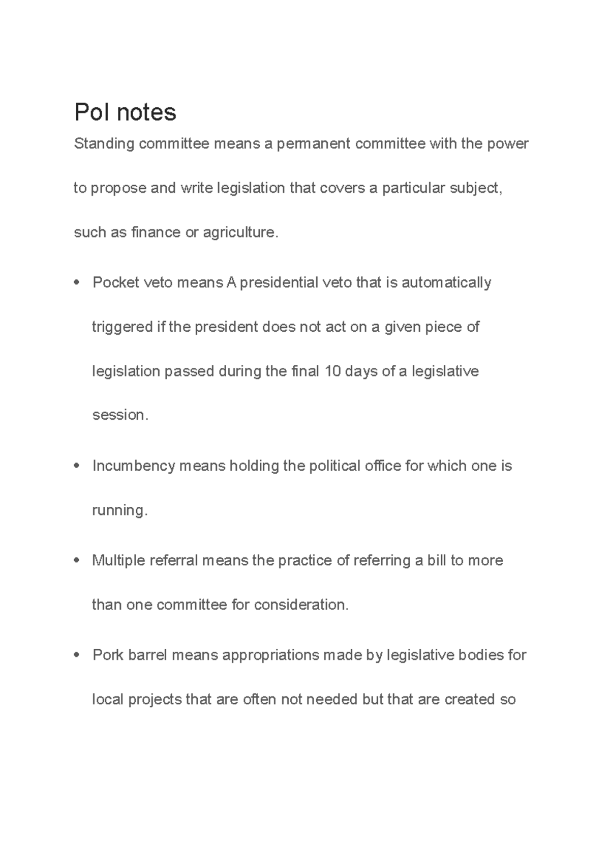 pol notes helpful - Pol notes Standing committee means a permanent ...