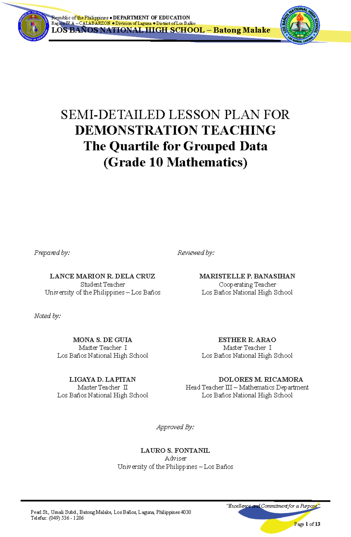 Toaz -final-demo-lesson-plan for quartiles - Region IV A – CALABARZON ...