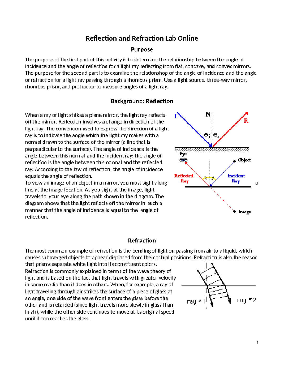 Fall2023 Reflection and Refraction Lab Online-1 - Reflection and ...