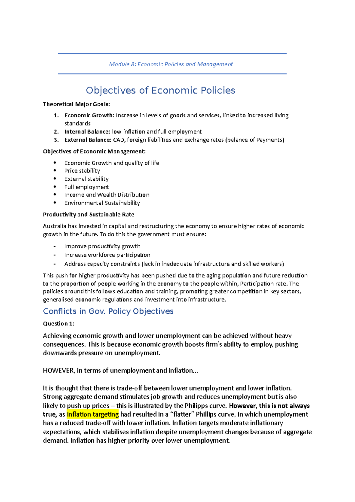 Economic Policies and Management topic 4 (1) - Studocu