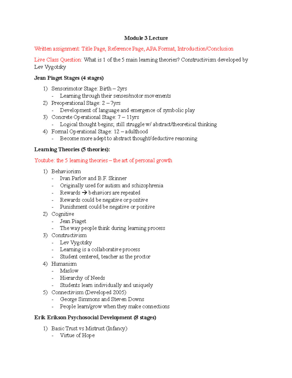 Mod. 3 Lecture - Module 3 Lecture Written assignment: Title Page, Reference Page, APA Format ...
