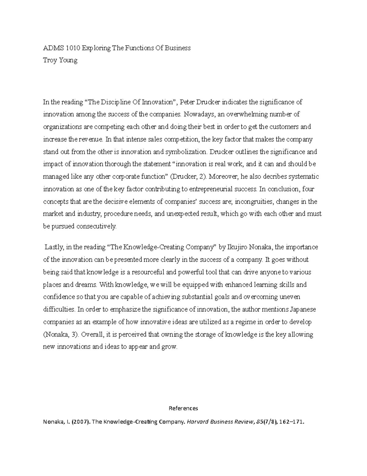 Assignment 9 adms 1010 - ADMS 1010 Exploring The Functions Of Business Troy Young In the reading ...