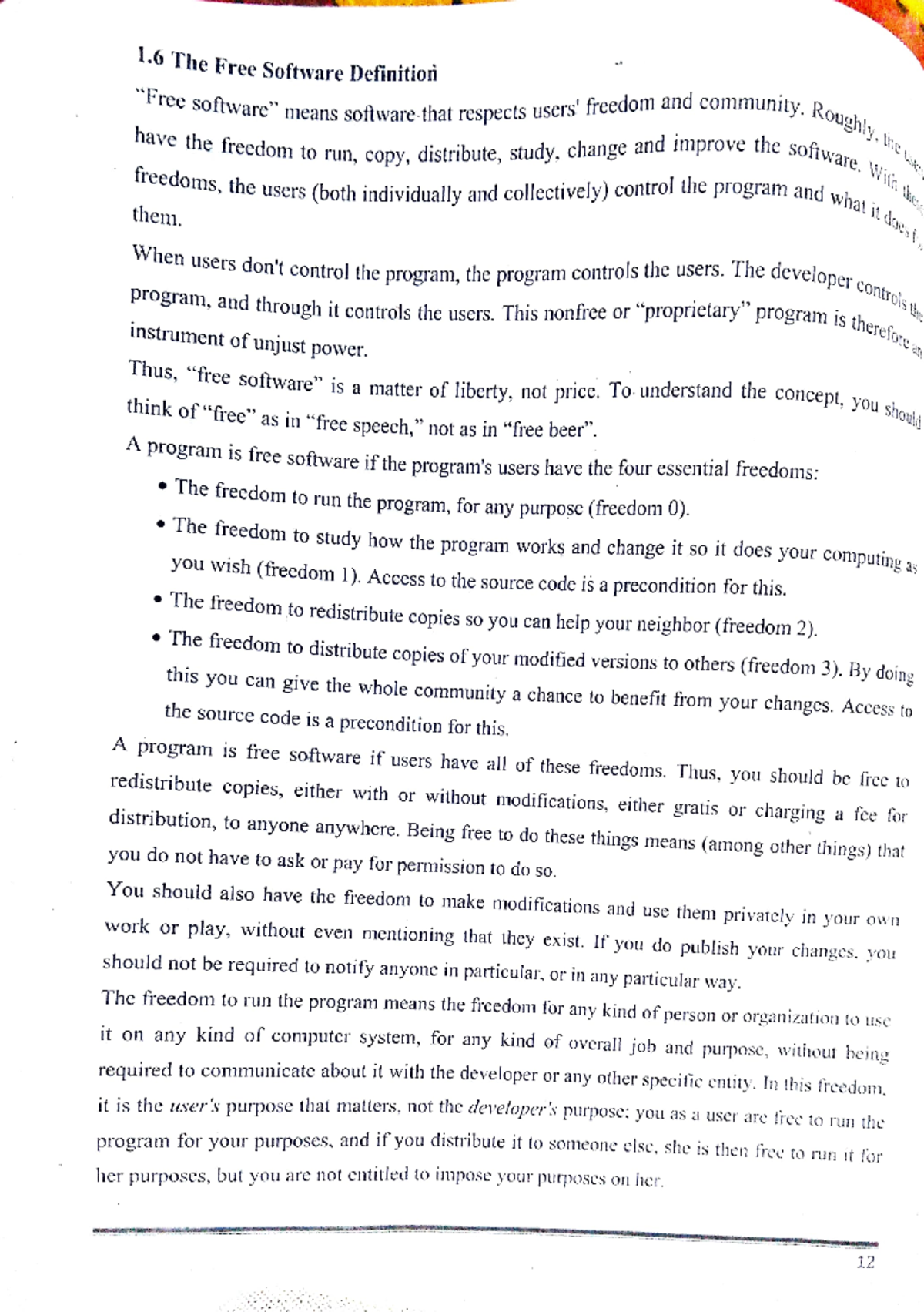 Free software definition - nunity. Ro hly. he Free software" means ...