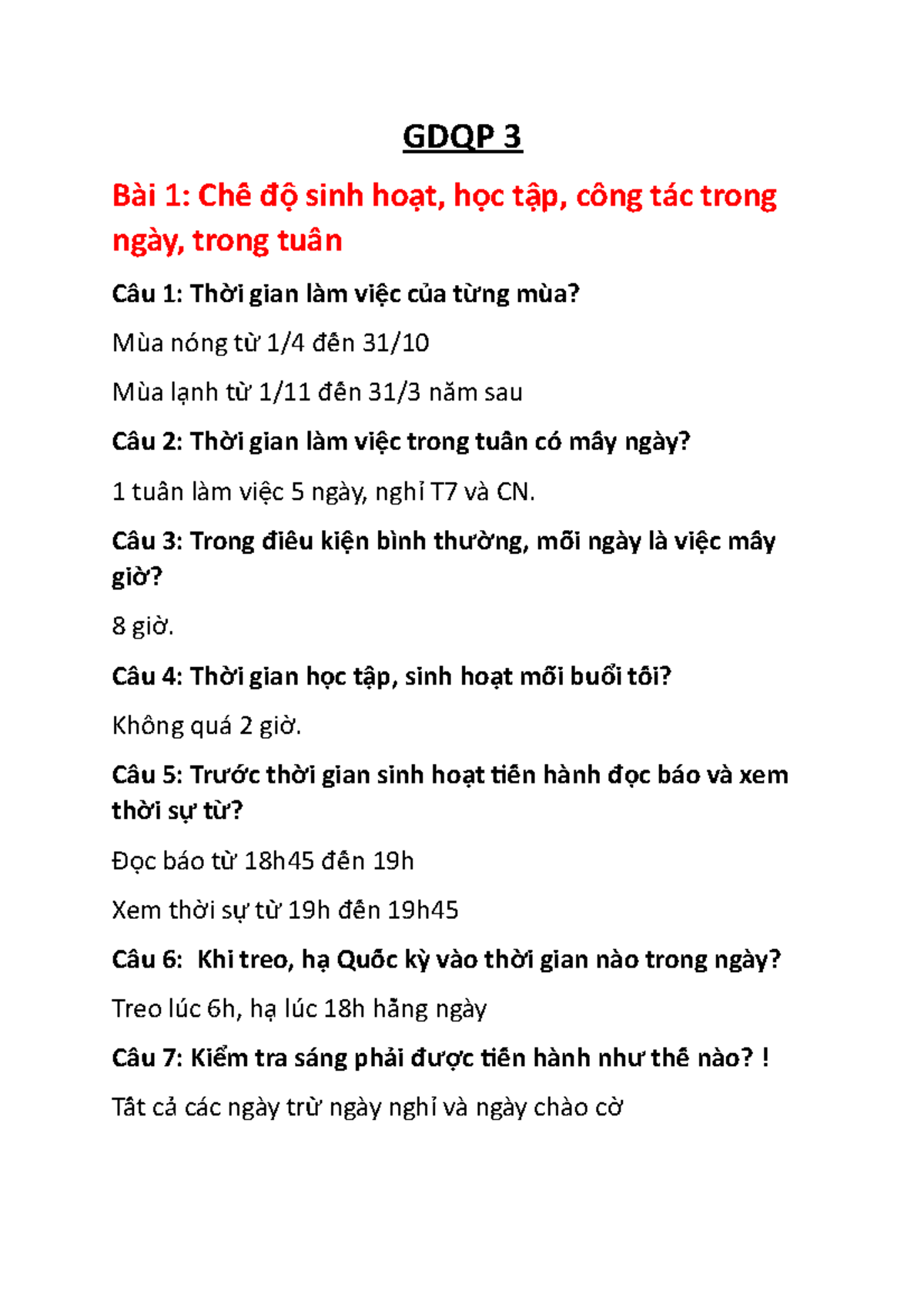 GDQP-3 - maqdkqw - GDQP 3 Bài 1: Chếế đ ộ sinh ho t, h c t p, công tác trongạ ọ ậ ngày, trong ...