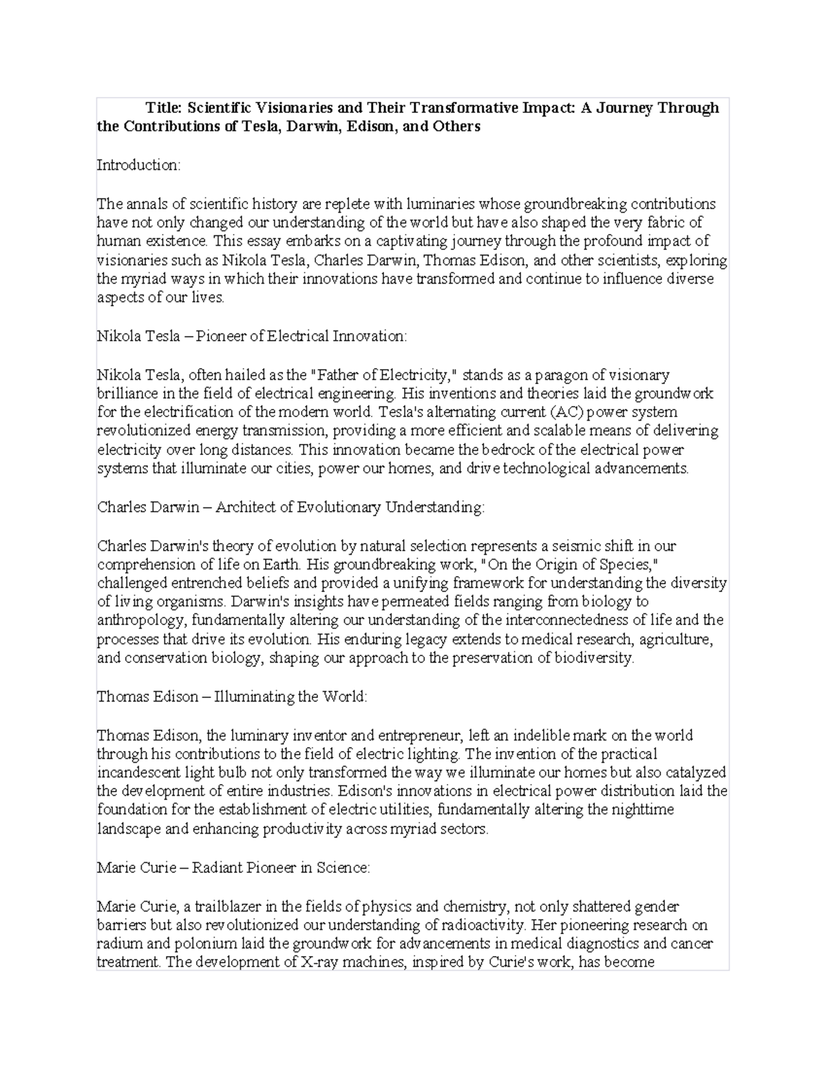 Scientific Visionaries and Their Transformative Impact- A Journey ...