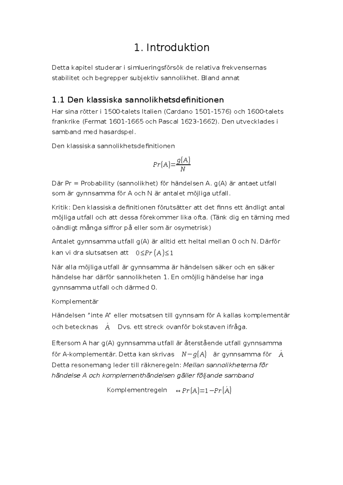 Statistisk dataanalys - 1. Introduktion Detta kapitel studerar i ...