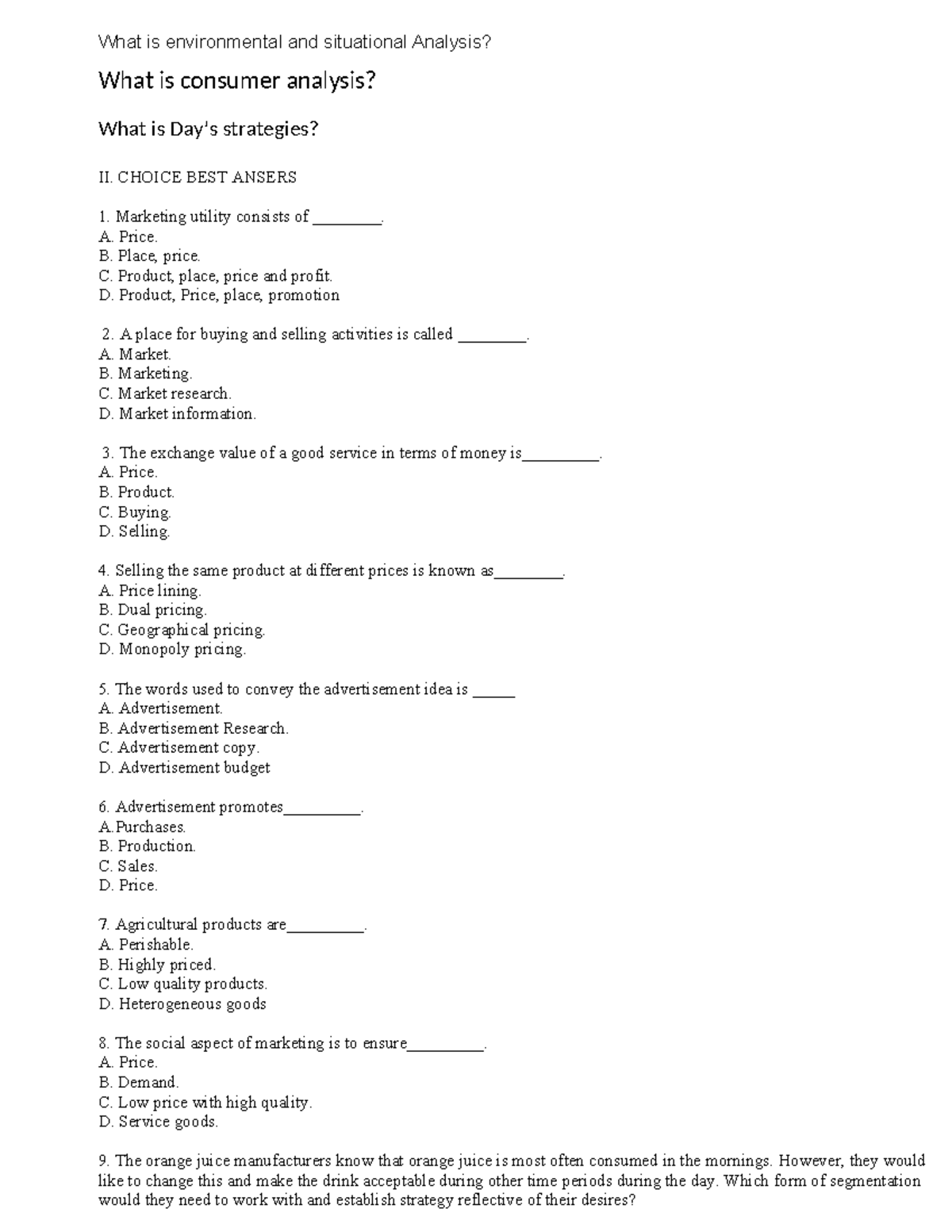 Midterm Marketing MGT MBA KPC Test - What is environmental and ...