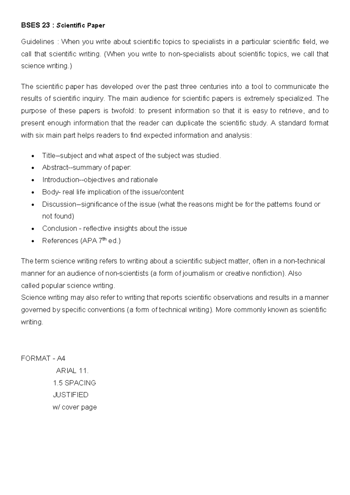 BSES 23 Activity Guidelines - BSES 23 : Scientific Paper Guidelines ...