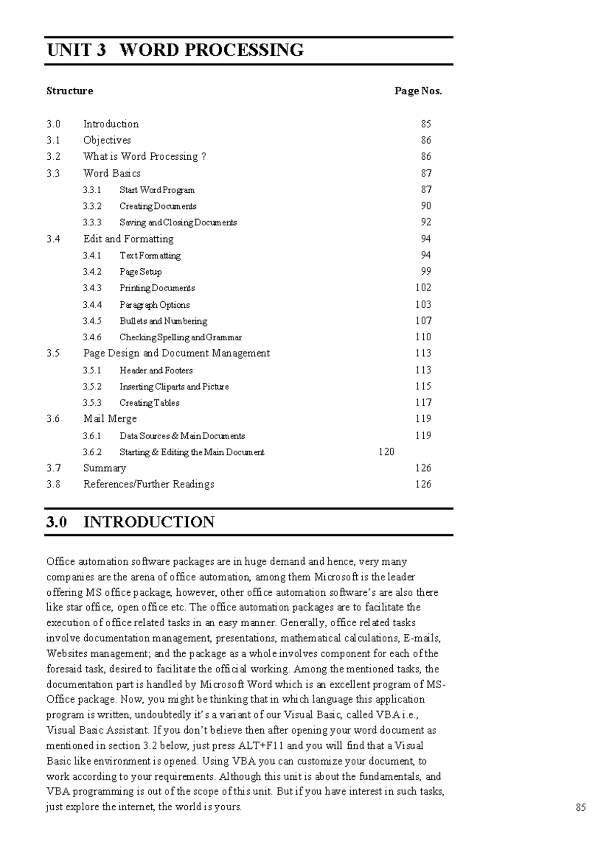 Unit 1 - Word Processing UNIT 3 WORD PROCESSING Structure Page Nos. 3 ...