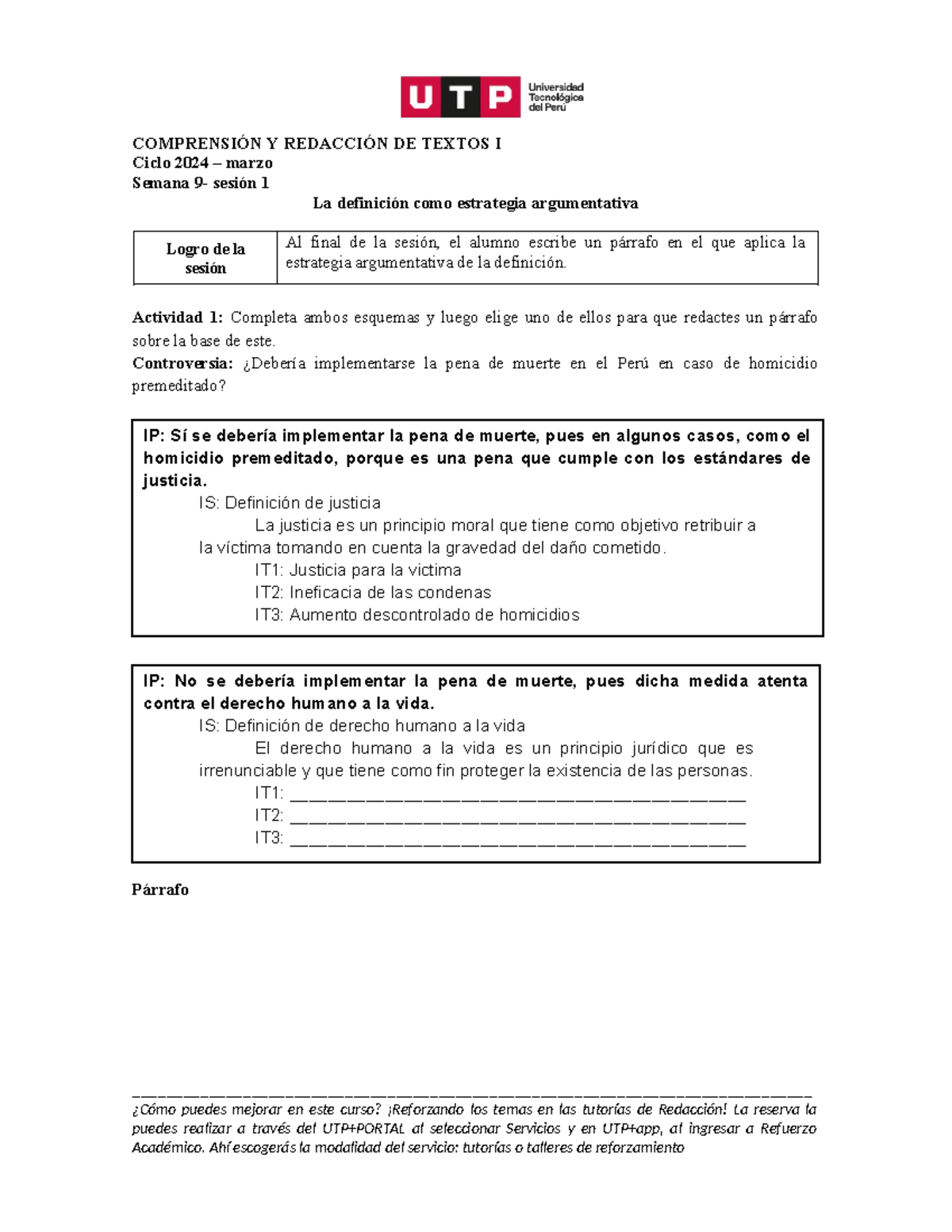 S09 s1+La+defin Pfvosh - COMPRENSIÓN Y REDACCIÓN DE TEXTOS I Ciclo 2024 – marzo Semana 9- sesión ...