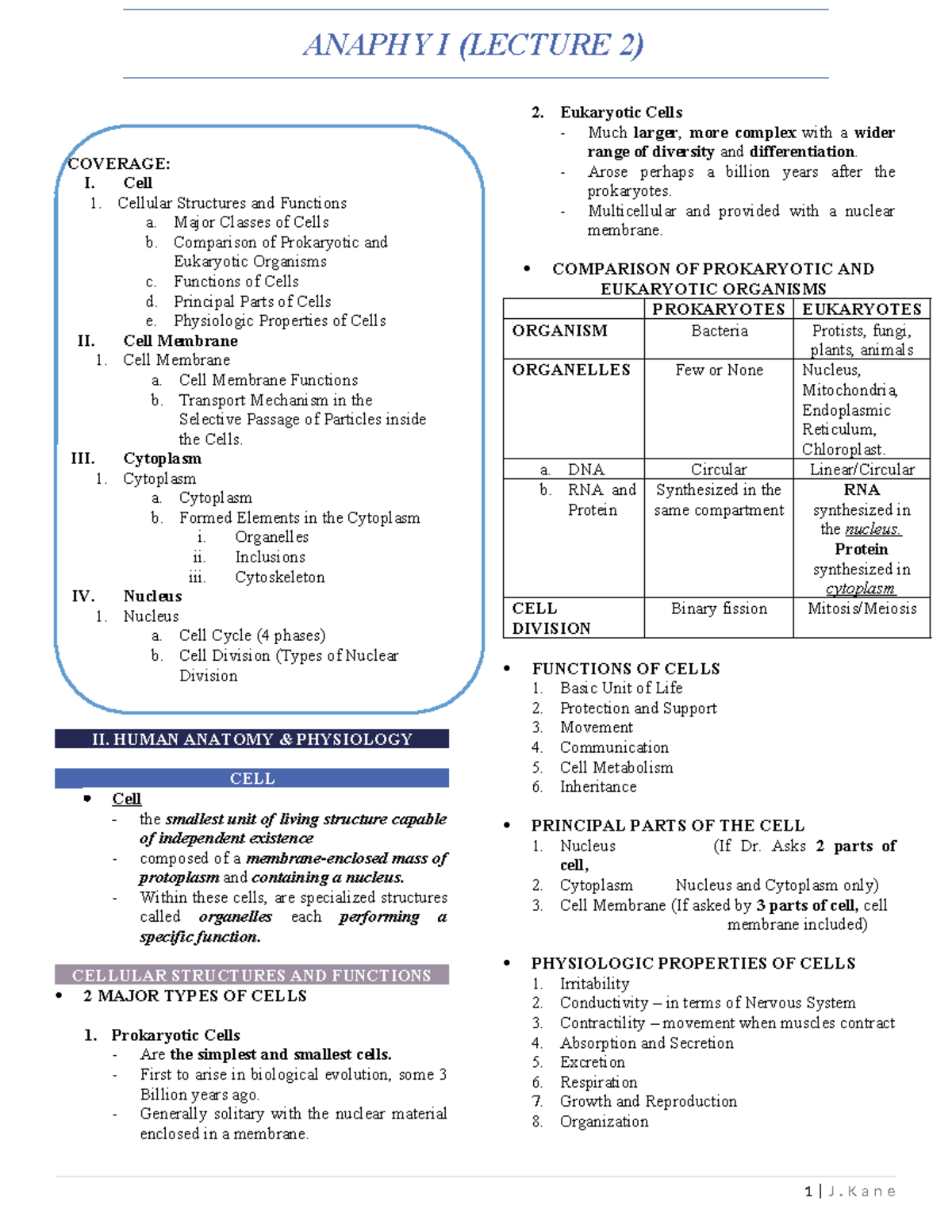 Anaphy Lecture 2 - CHECK NIYO NALANG WHAT TOPIC - II. HUMAN ANATOMY ...