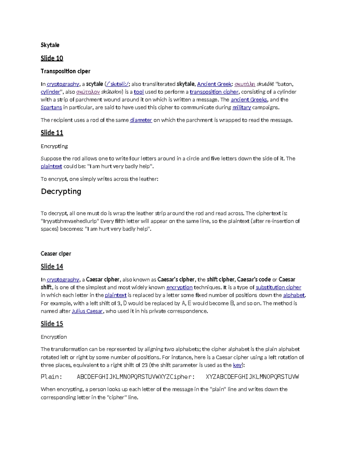 QI presentation - Skytale Slide 10 Transposition ciper In cryptography ...