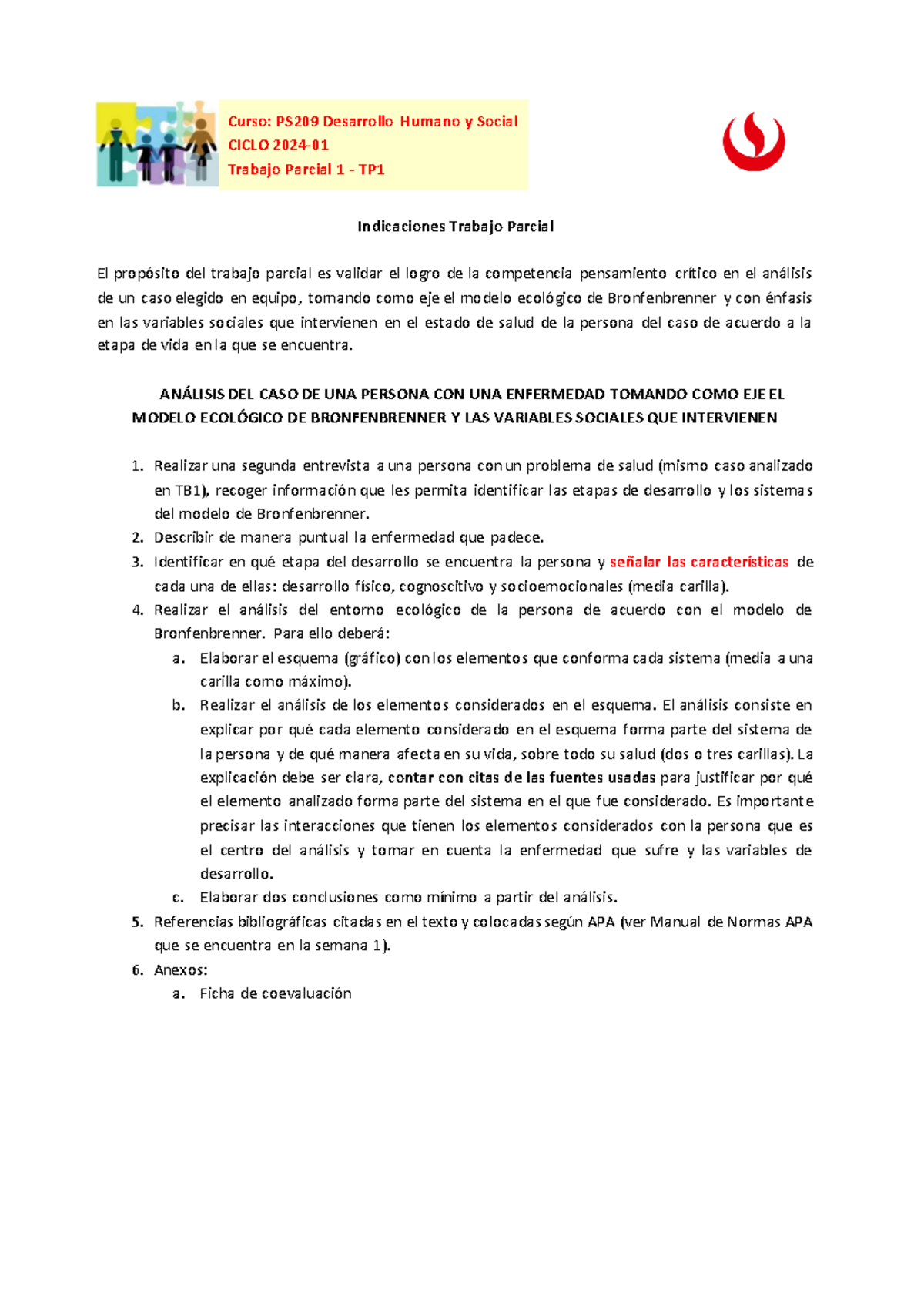 Guía del TP1 PS347 DHS 2024 -01 - Curso: PS209 Desarrollo Humano y Social CICLO 2024- 01 Trabajo ...