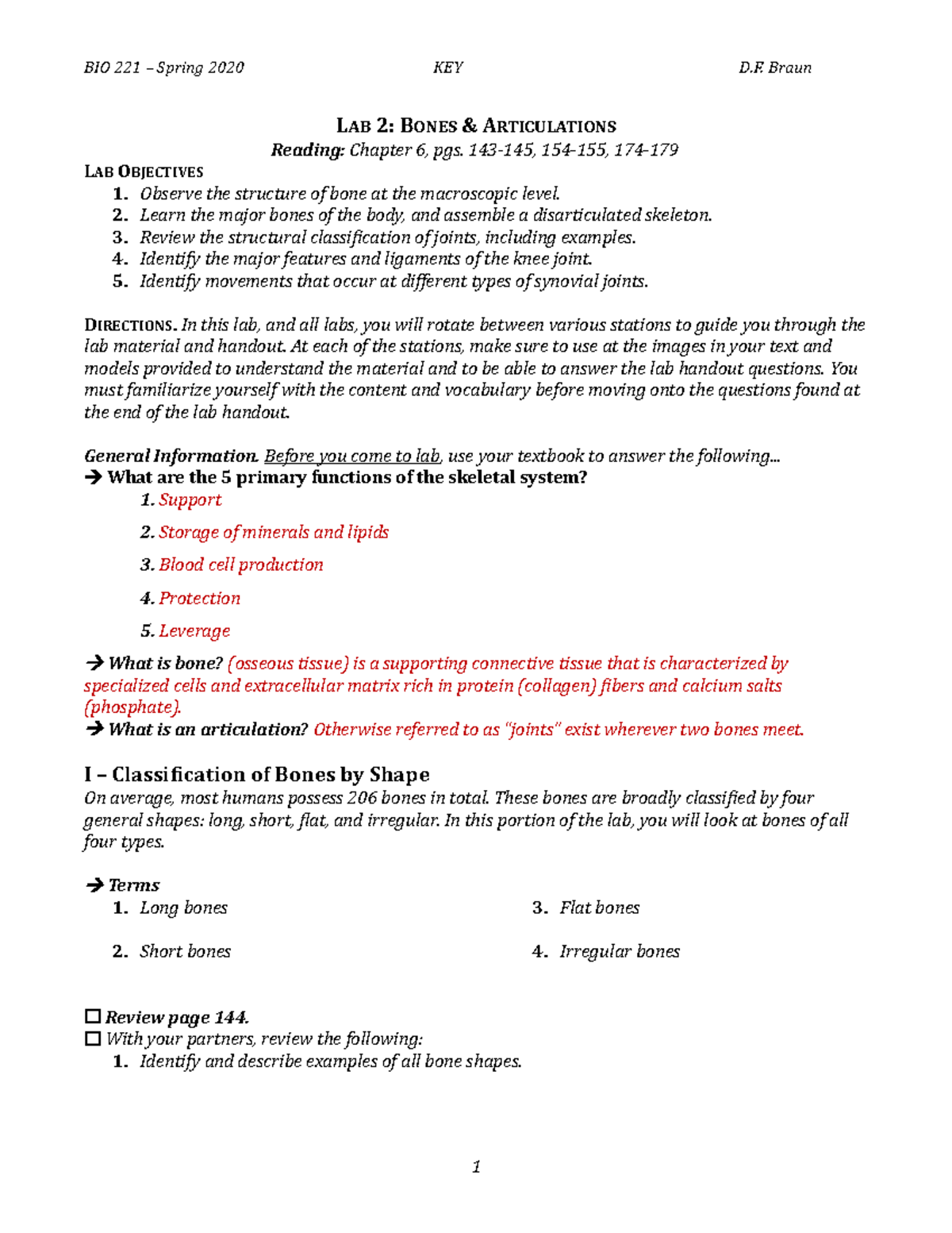 BIO 221 Spring 2020 Lab 2: Bones and Articulations - Studocu