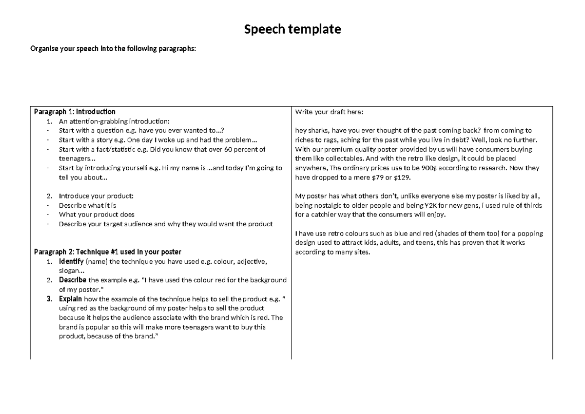 Speech instructions-1 - Speech template Organise your speech into the ...