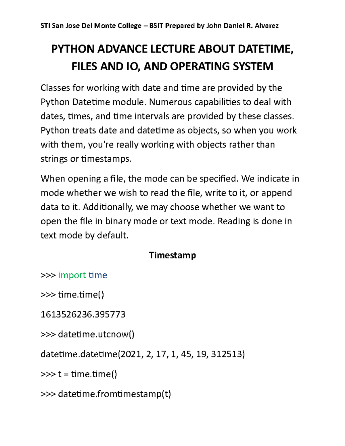Python Advance Lecture About Datetime Files Io And Operating System