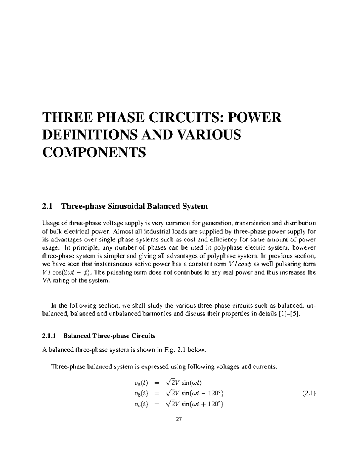 3ph pq - Chapter 2 THREE PHASE CIRCUITS: POWER DEFINITIONS AND VARIOUS COMPONENTS (Lectures 9-18 ...