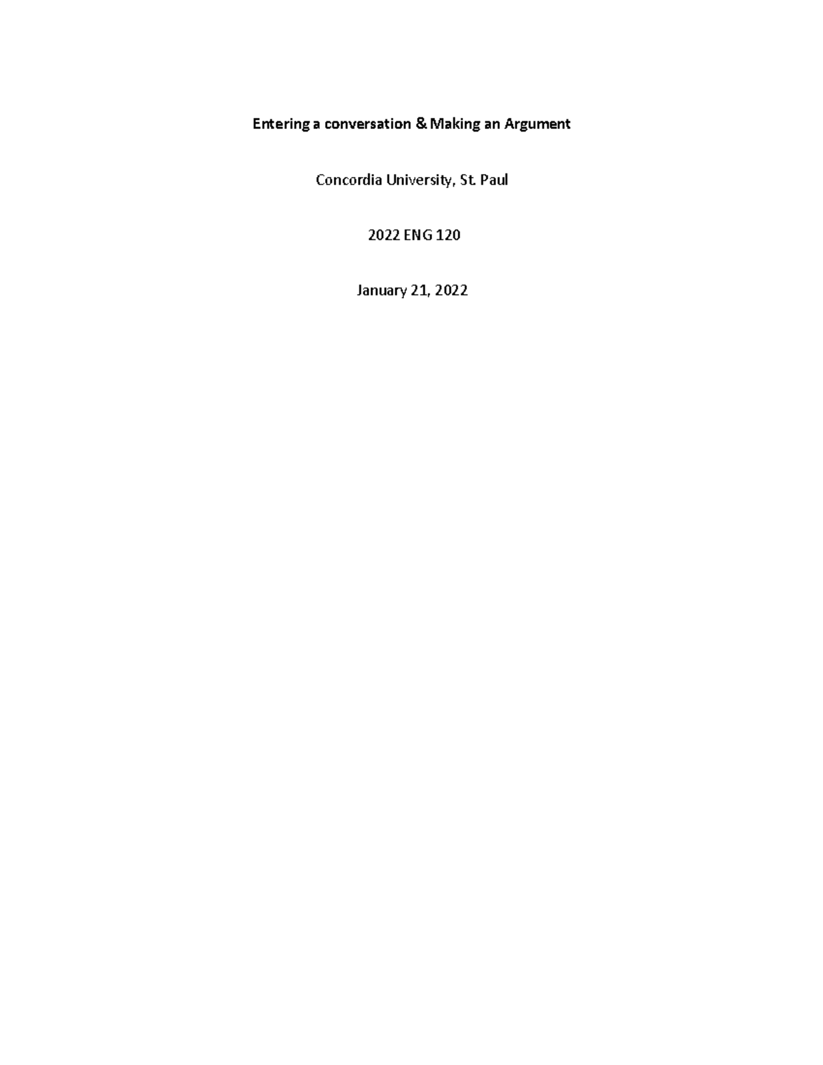 2 essay - Entering a conversation & Making an Argument Concordia ...
