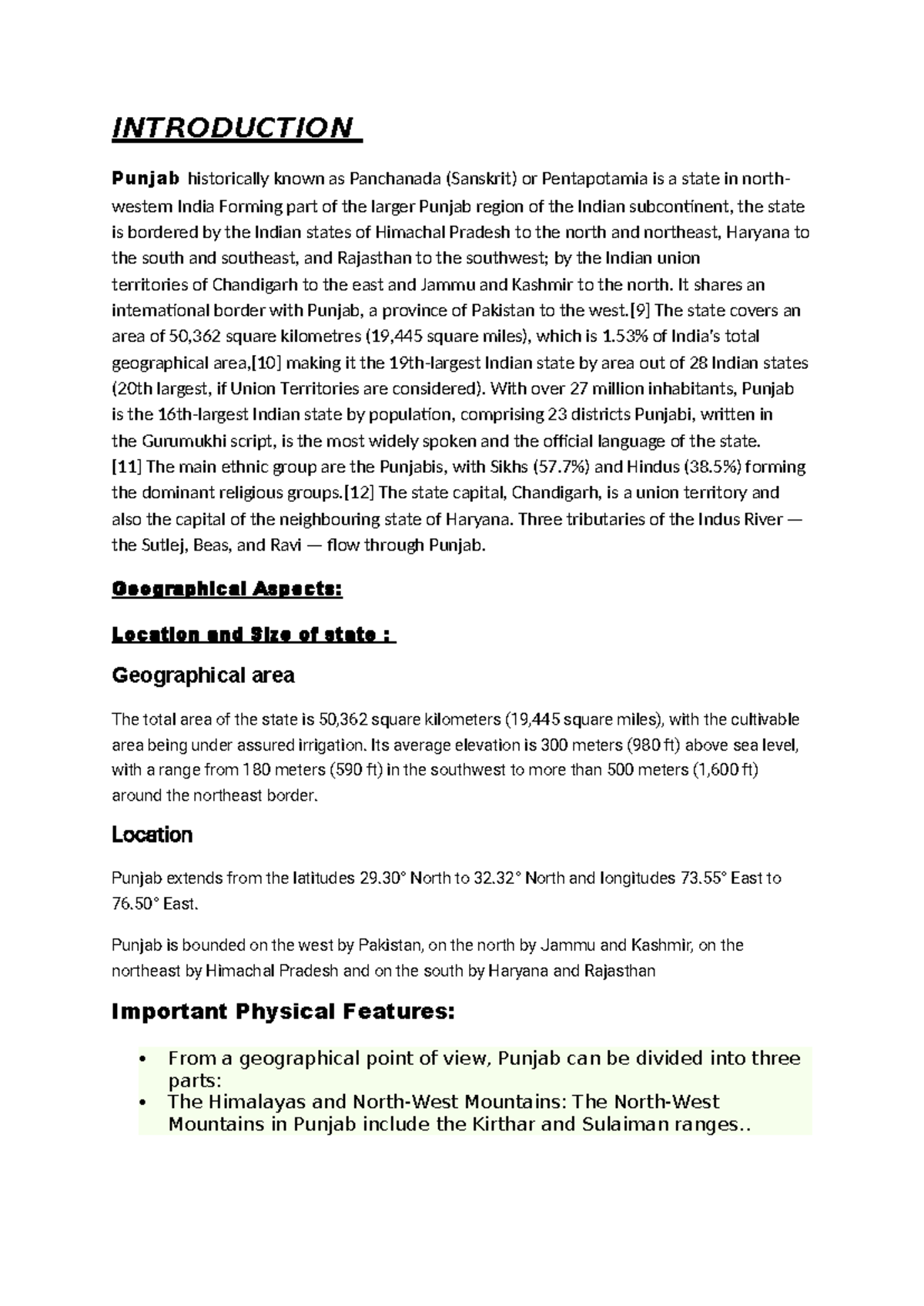 Punjab - hii - INTRODUCTION Punjab historically known as Panchanada ...
