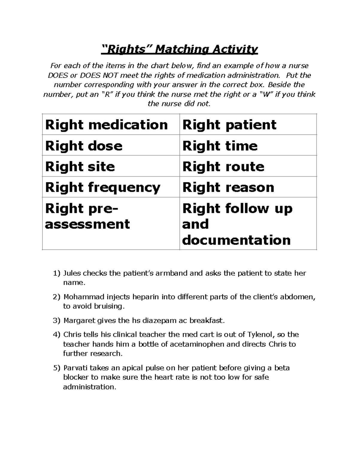 PHAR1055 Rights Matching Activity - “Rights” Matching Activity For each ...