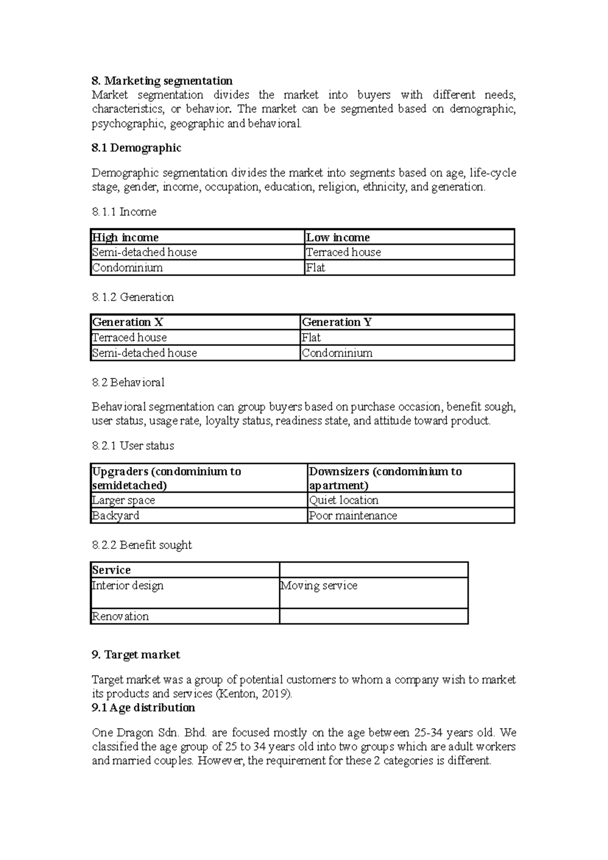 Market analysis - assignment - Marketing segmentation Market segmentation divides the market ...