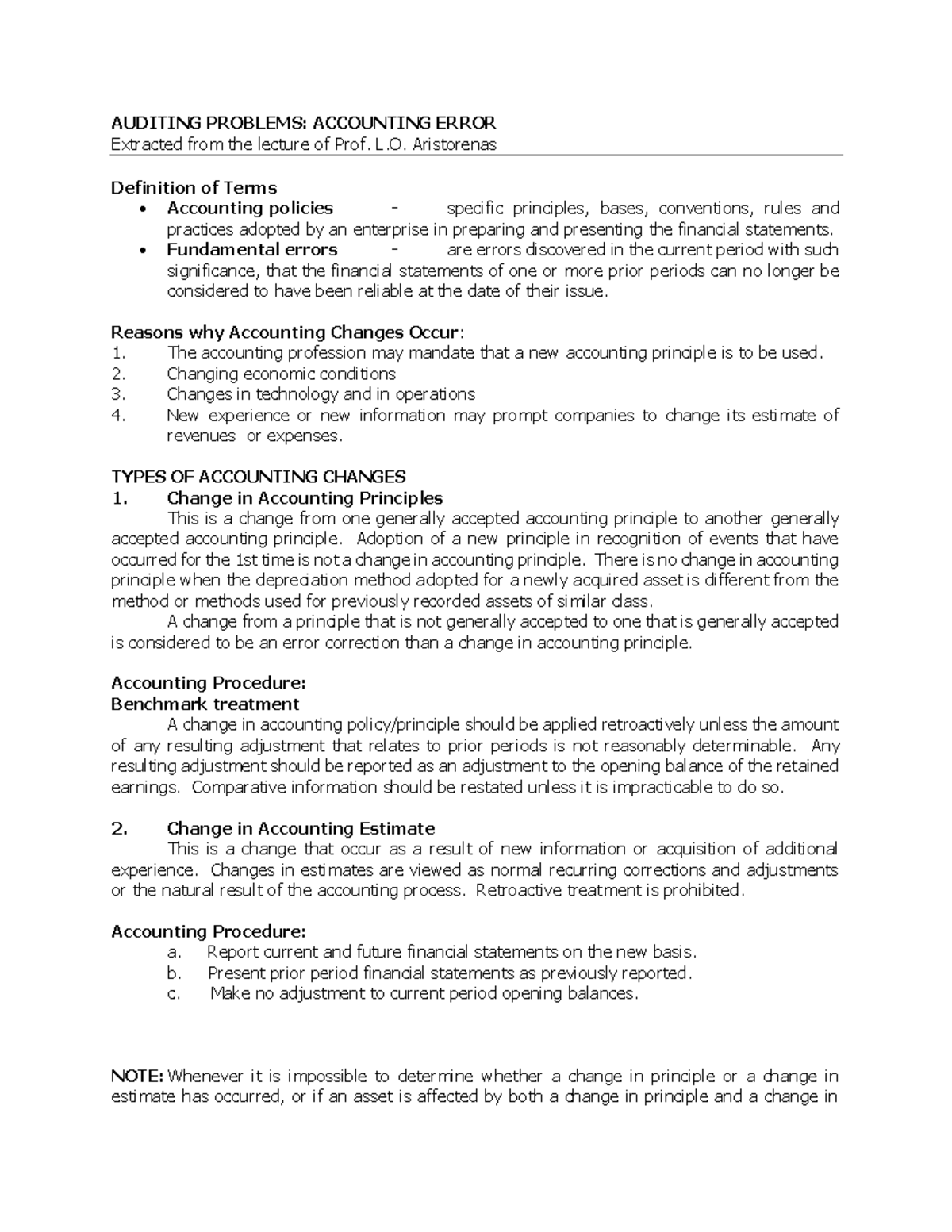 Error Correction Lecture Notes Auditing Problems Accounting Error Extracted From The