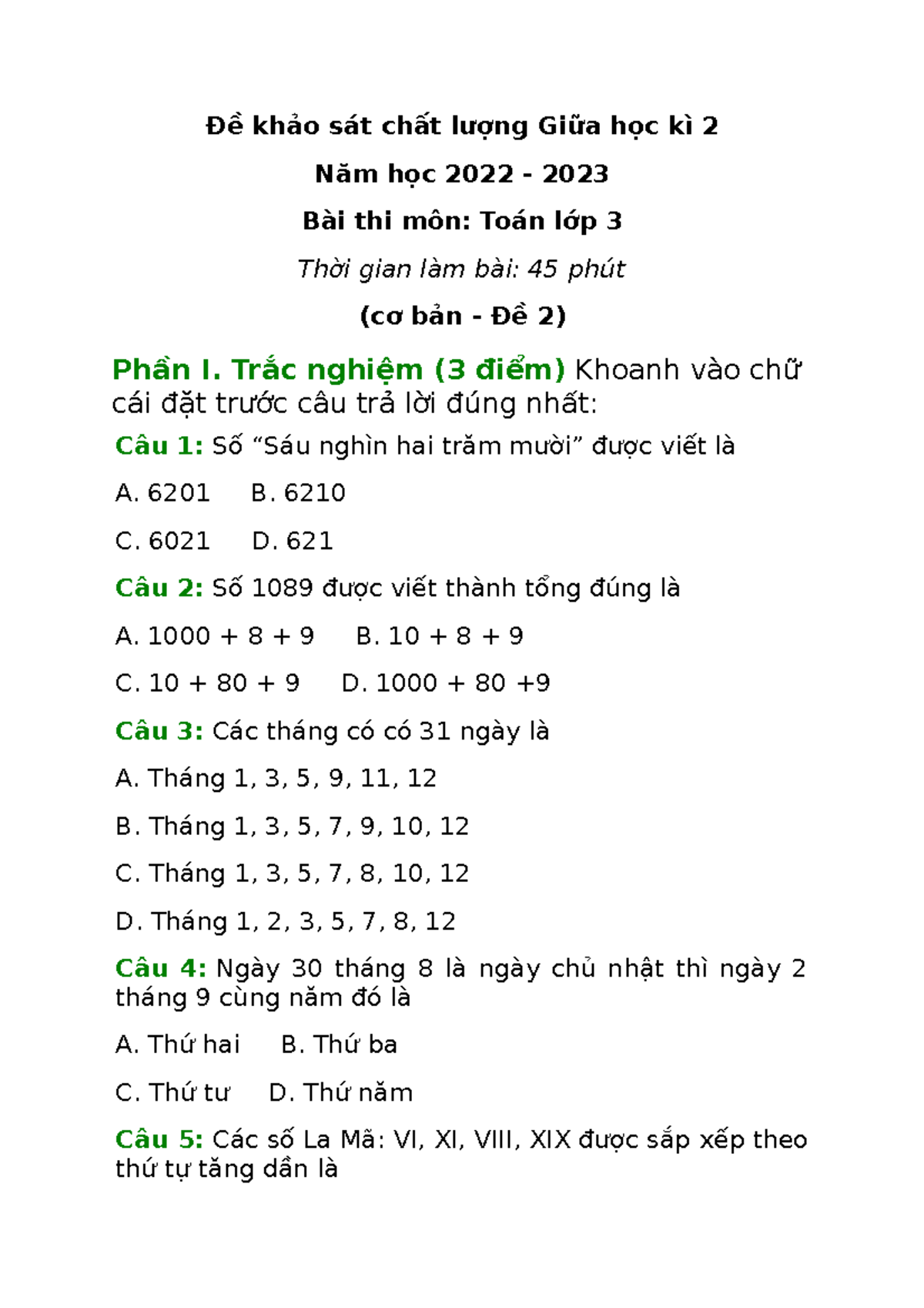 Đề 1 - sdasd - Đề khảo sát chất lượng Giữa học kì 2 Năm học 2022 - 2023 ...
