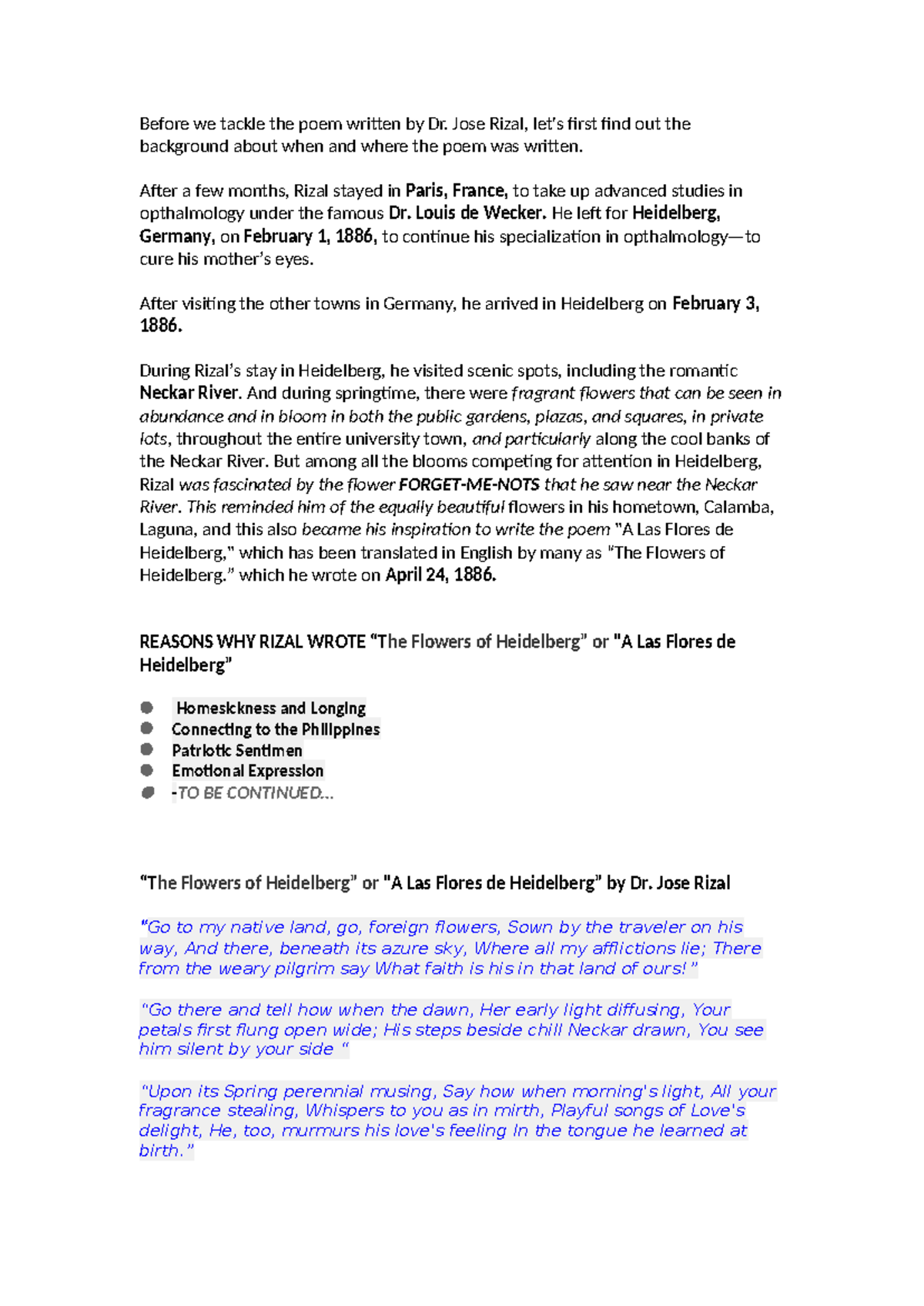 Rizal - read - Before we tackle the poem written by Dr. Jose Rizal, let ...