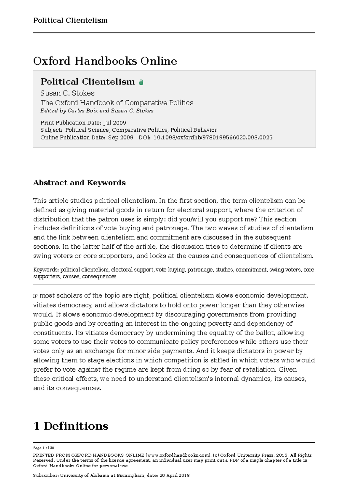 Political Clientelism - Page 1 of 28 PRINTED FROM OXFORD HANDBOOKS ...
